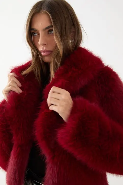 MISSPAP Faux Fur Cropped Coat With Collar