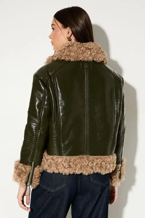 MISSPAP Faux Fur Collar Aviator Jacket