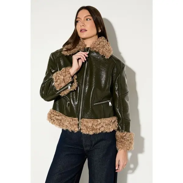 MISSPAP Faux Fur Collar Aviator Jacket