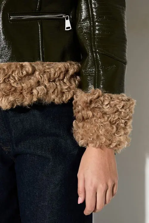 MISSPAP Faux Fur Collar Aviator Jacket