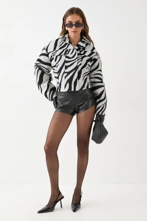 MISSPAP Zebra Cropped Collared Jacket