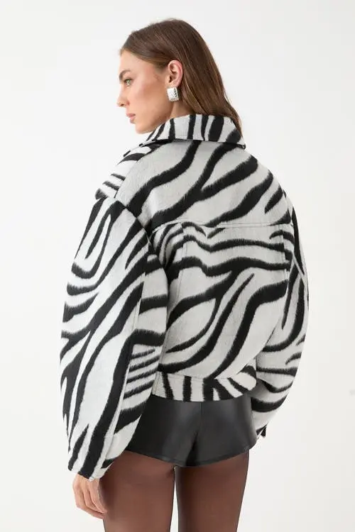 MISSPAP Zebra Cropped Collared Jacket