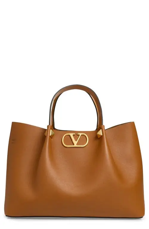 Valentino Garavani Vlogo Leather Tote - Brown