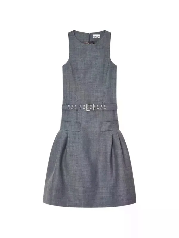 GANNI Wool Melange Drop-waist Dress - Grey