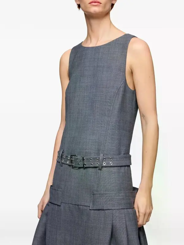 GANNI Wool Melange Drop-waist Dress - Grey