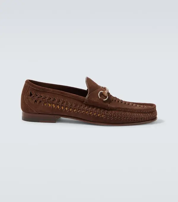 Gucci Bamboo Horsebit Woven Loafers - Brown