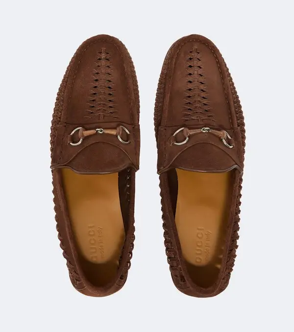 Gucci Bamboo Horsebit Woven Loafers - Brown