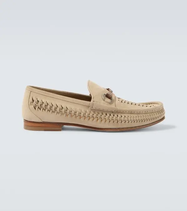 Gucci Horsebit 1953 Woven Suede Loafers - Beige