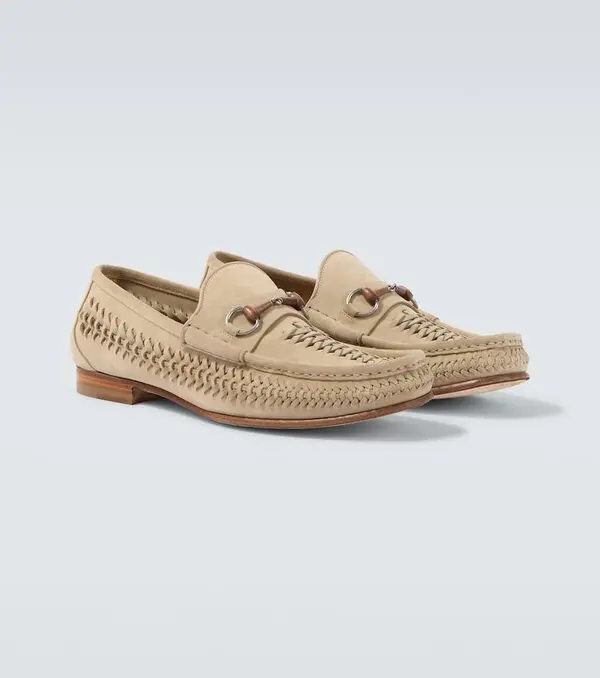 Gucci Horsebit 1953 Woven Suede Loafers - Beige