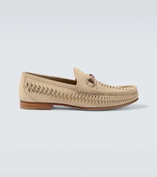 Gucci Horsebit 1953 Woven Suede Loafers - Beige