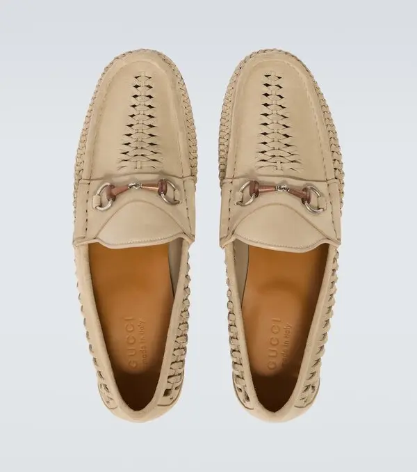 Gucci Horsebit 1953 Woven Suede Loafers - Beige