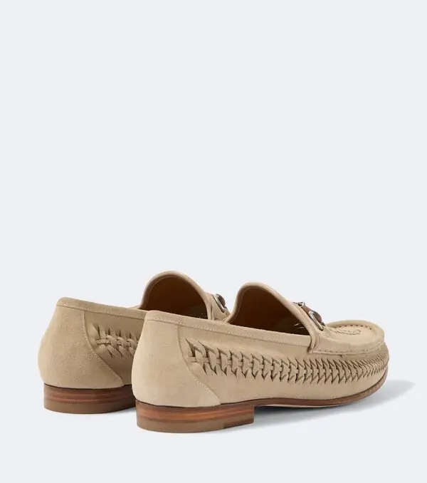 Gucci Horsebit 1953 Woven Suede Loafers - Beige