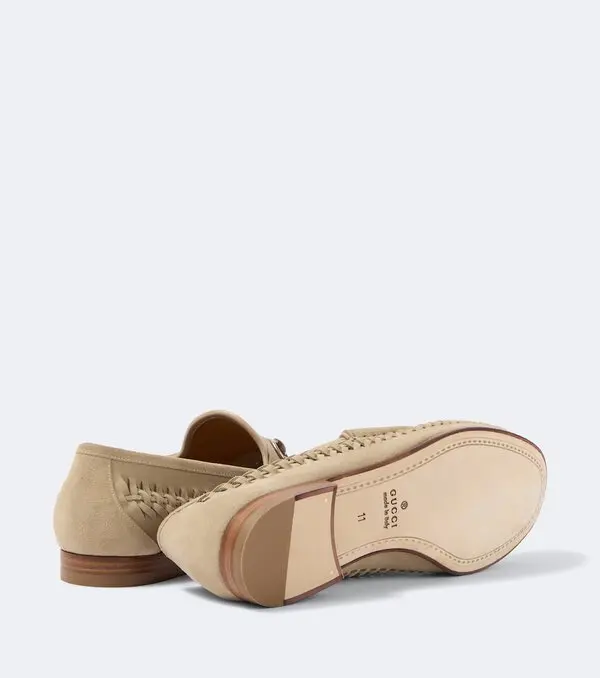 Gucci Horsebit 1953 Woven Suede Loafers - Beige