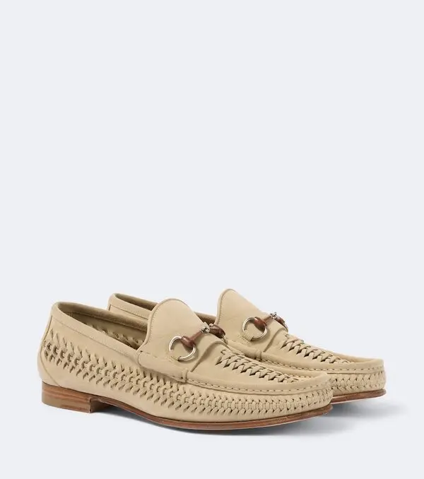 Gucci Horsebit 1953 Woven Suede Loafers - Beige