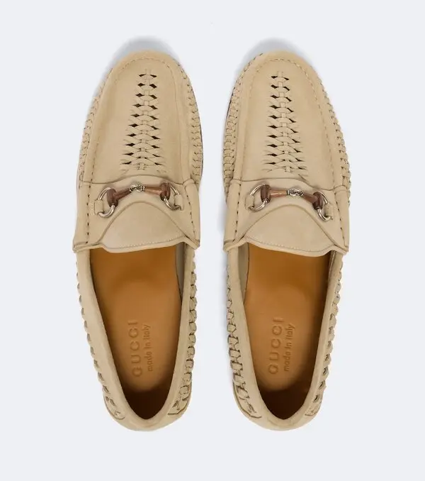Gucci Horsebit 1953 Woven Suede Loafers - Beige