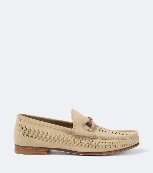 Gucci Horsebit 1953 Woven Suede Loafers - Beige