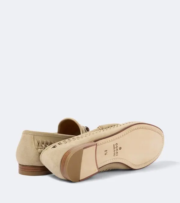 Gucci Horsebit 1953 Woven Suede Loafers - Beige