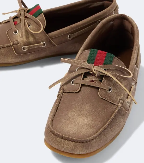 Gucci Web Stripe Leather Boat Shoes