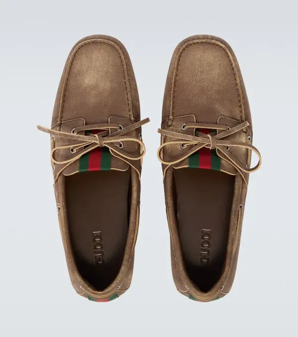 Gucci Web Stripe Leather Boat Shoes