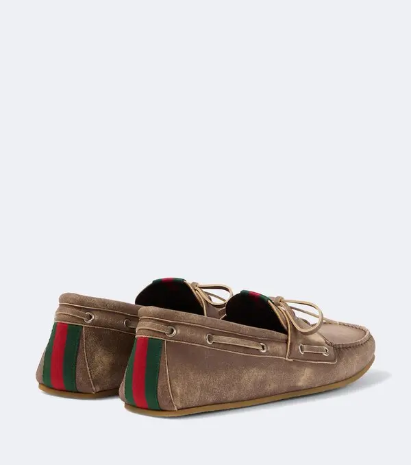 Gucci Web Stripe Leather Boat Shoes