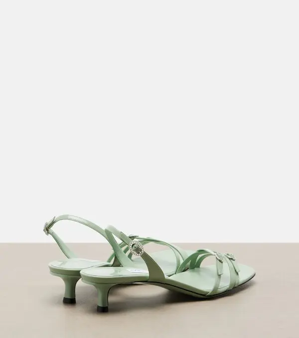 JIMMY CHOO Kaira Patent Leather Slingback Sandals - Green
