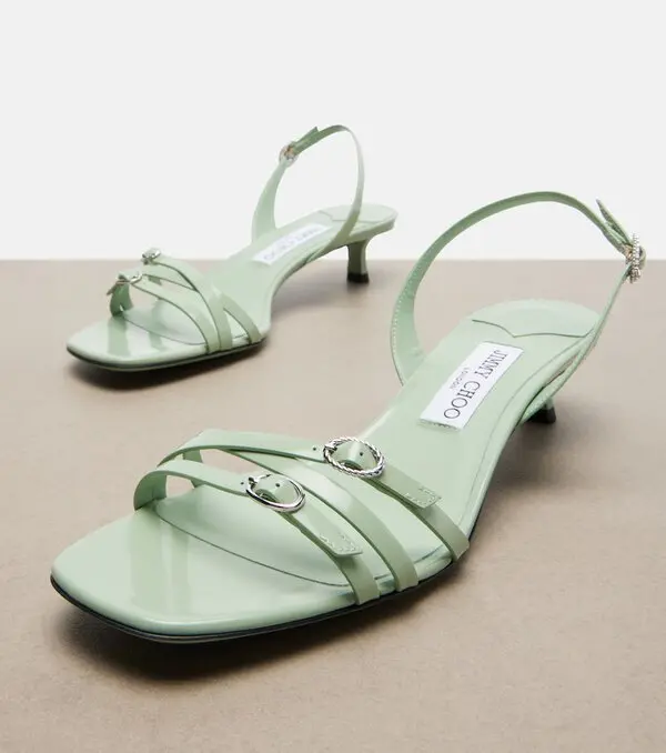 JIMMY CHOO Kaira Patent Leather Slingback Sandals - Green
