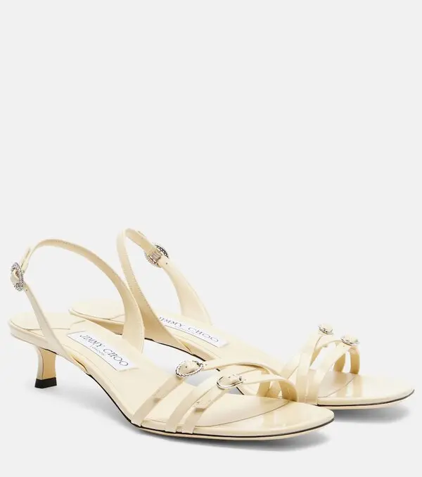 JIMMY CHOO Kaira Patent Leather Slingback Sandals - White