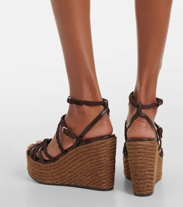 JIMMY CHOO Nyra Braided Leather Espadrille Wedges - Brown