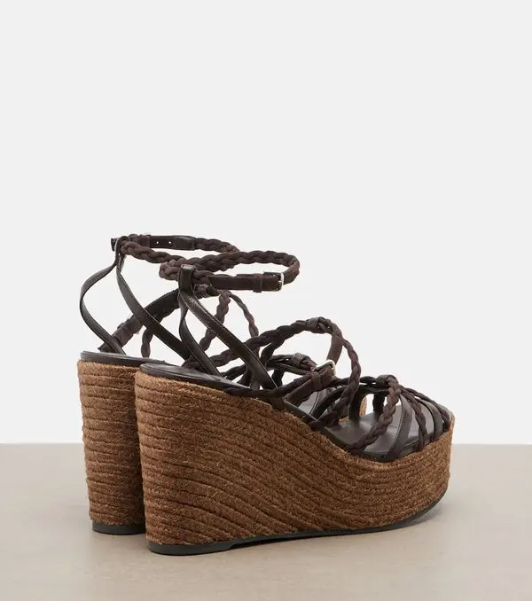 JIMMY CHOO Nyra Braided Leather Espadrille Wedges - Brown