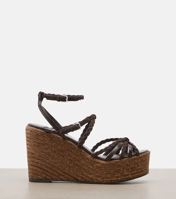 JIMMY CHOO Nyra Braided Leather Espadrille Wedges - Brown