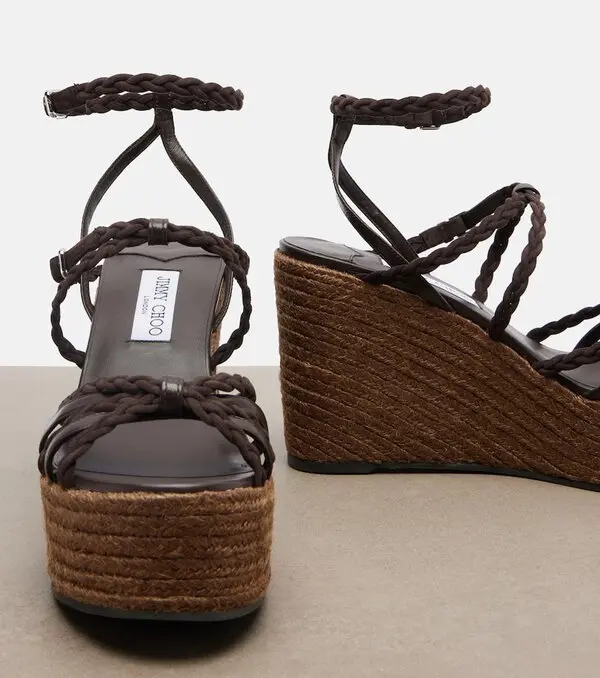 JIMMY CHOO Nyra Braided Leather Espadrille Wedges - Brown