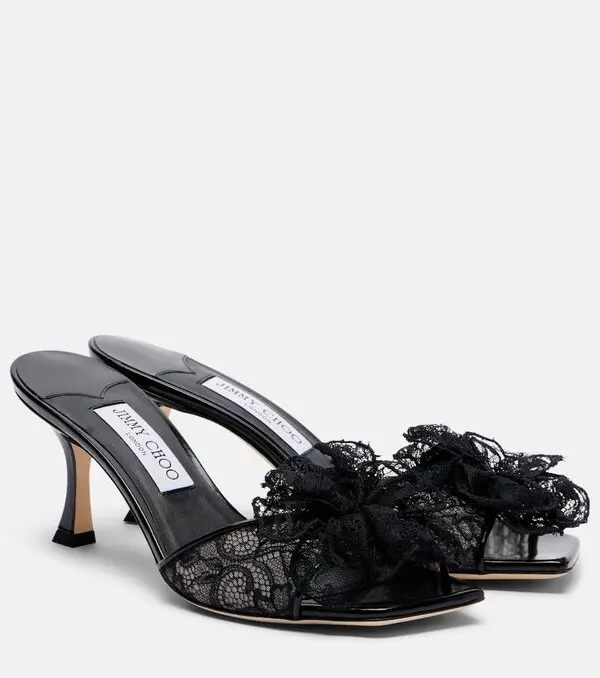 JIMMY CHOO Skye Lace Mules - Black
