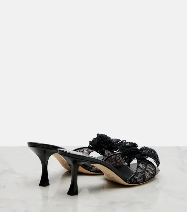 JIMMY CHOO Skye Corsage Floral-appliqué Lace Mules