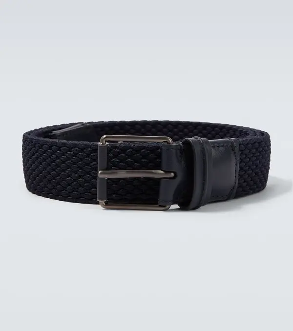 Zegna Braided Leather-trimmed Belt - Blue