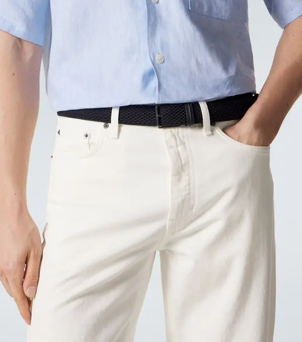 Zegna Braided Leather-trimmed Belt - Blue