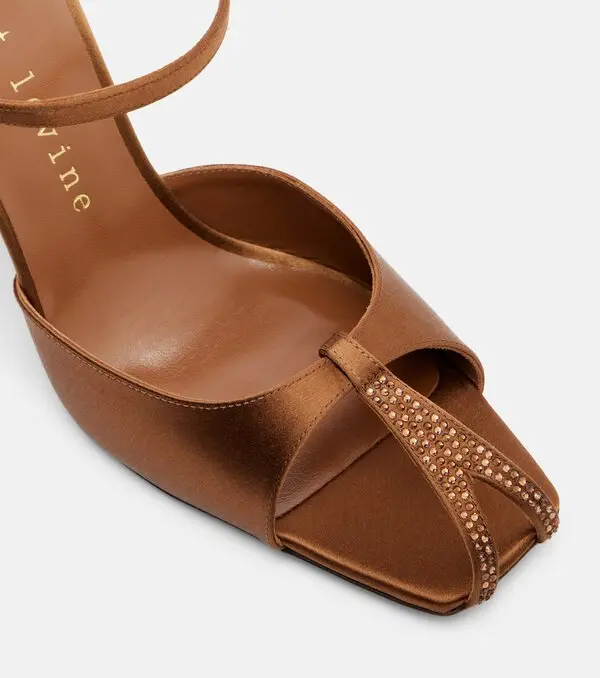 HERBERT LEVINE Embellished Satin Mules - Brown