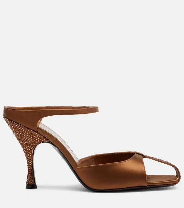 HERBERT LEVINE Embellished Satin Mules - Brown