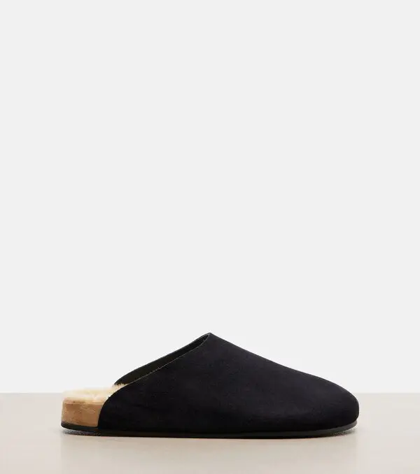 THE ROW Hudson Two Suede Mules - Black