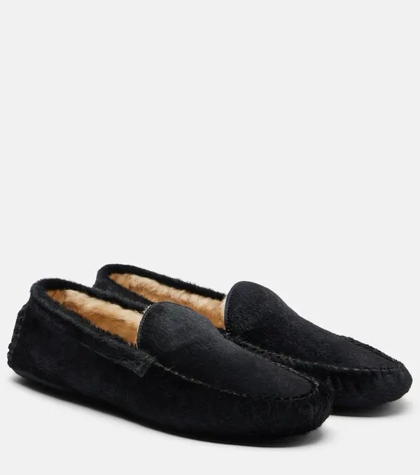 THE ROW Lucca Calf Hair Loafers - Black