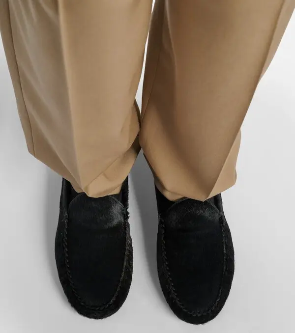 THE ROW Lucca Calf Hair Loafers - Black
