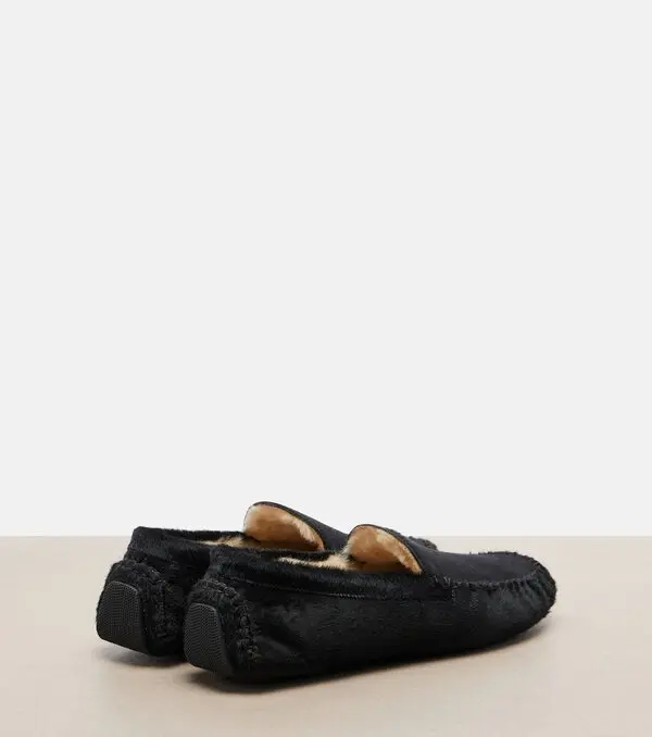 THE ROW Lucca Calf Hair Loafers - Black