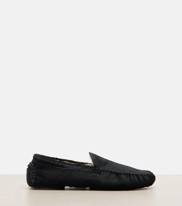 THE ROW Lucca Calf Hair Loafers - Black