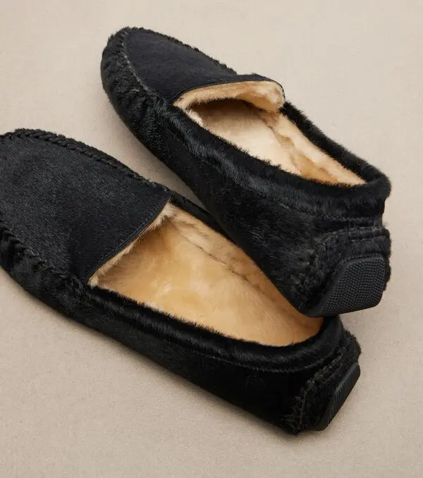 THE ROW Lucca Calf Hair Loafers - Black