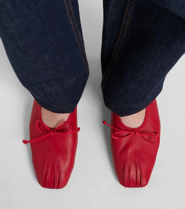 Magda Butrym Bow-detail Leather Ballet Flats - Red