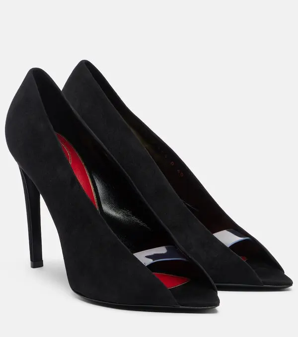 Valentino Garavani Suede Peep-toe Pumps - Black