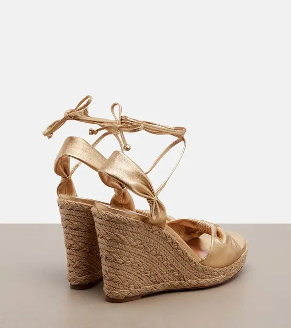 AQUAZZURA Carina Metallic Leather Espadrille Wedges - Gold