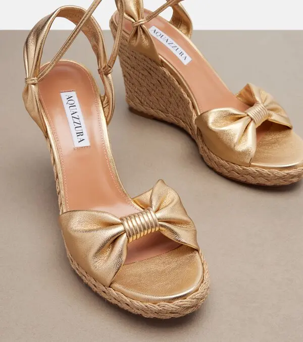 AQUAZZURA Carina Metallic Leather Espadrille Wedges - Gold