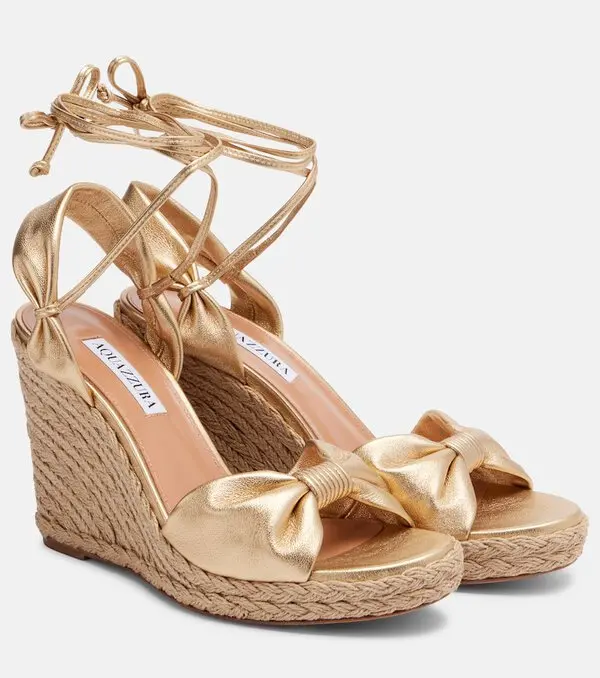 AQUAZZURA Carina Metallic Leather Espadrille Wedges - Gold