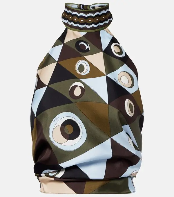 Emilio Pucci Occhi Halterneck Silk Twill Top - Multicoloured