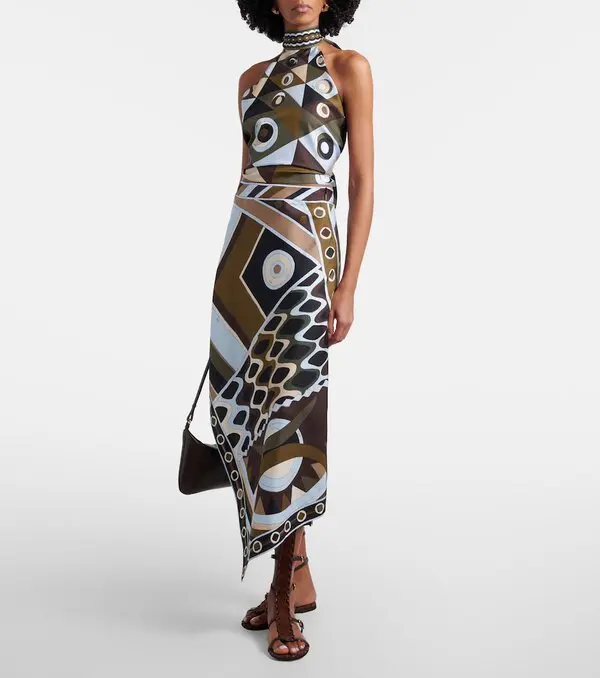 Emilio Pucci Occhi Halterneck Silk Twill Top - Multicoloured